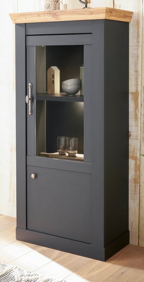Furndesign Standvitrine Ribera Hochkommode In Matt Grau Mit Wotan