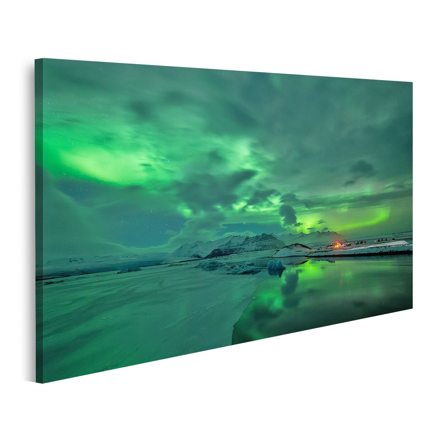 islandburner Leinwandbild »Bild auf Leinwand Aurora Borealis über der Lagune Jokulsarlon Aurora ...