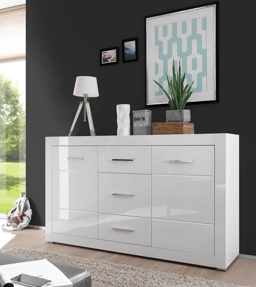 Feldmann Wohnen Sideboard Bianco 1 St 164cm Weiß Front Mdf Hochglanz