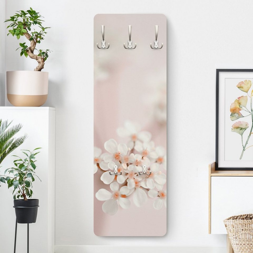 Bilderdepot24 Garderobenpaneel Beige Blumen Floral Miniblüten Im