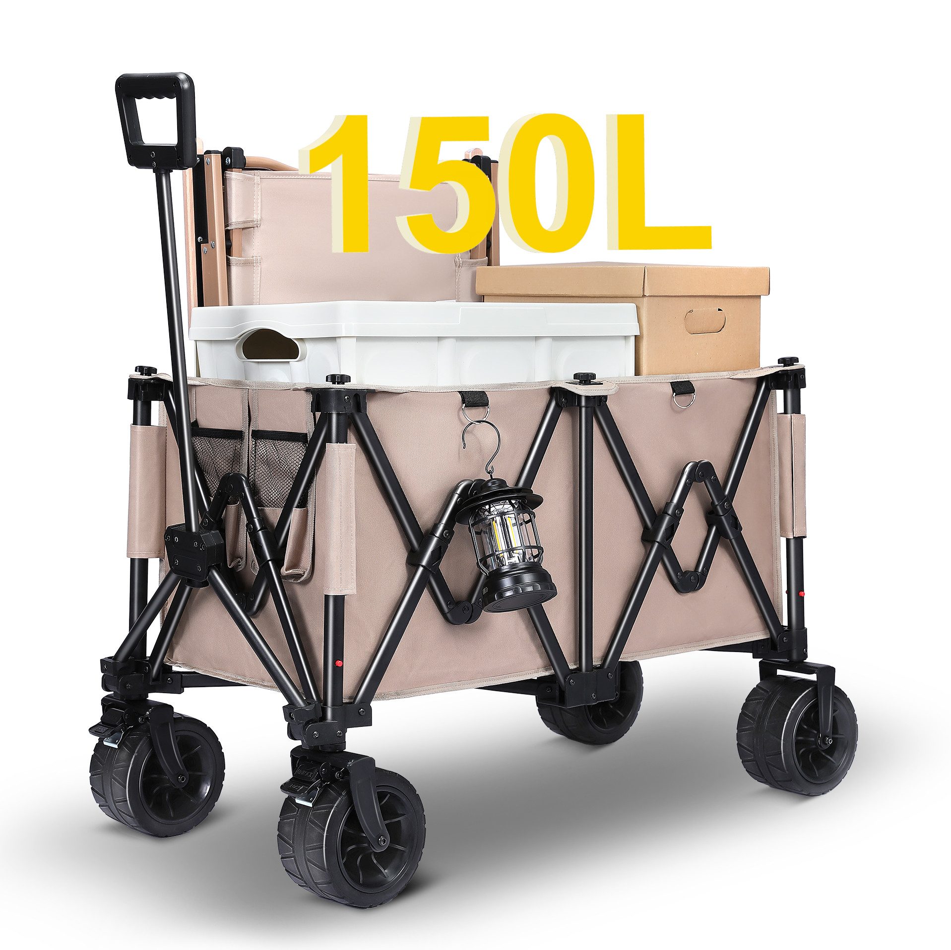 HomeMiYN Bollerwagen Bollerwagen Faltbar Belastbar, 150KG 150L Faltbarer Handwagen Bremsen ...