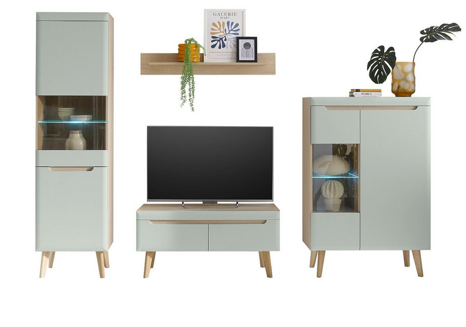 Furndesign Wohnwand Isgard Wohnzimmer Set In Pistazie Mit Scandi