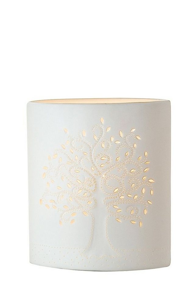 Gilde Dekoobjekt Design Lampe Ellipse Lebensbaum Aus Porzellan Höhe 20cm