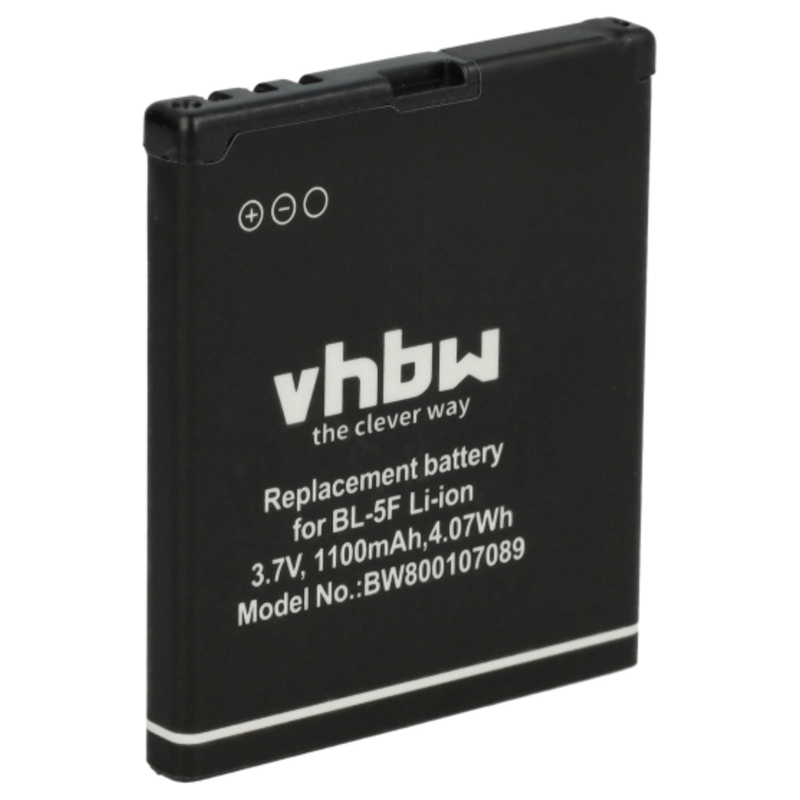 vhbw Akku Ersatz für Nokia BL-5F, MP-S-O für Mobilfunk (1100 mAh, 3,7 V, Smartphone-Akku Akku Li ...