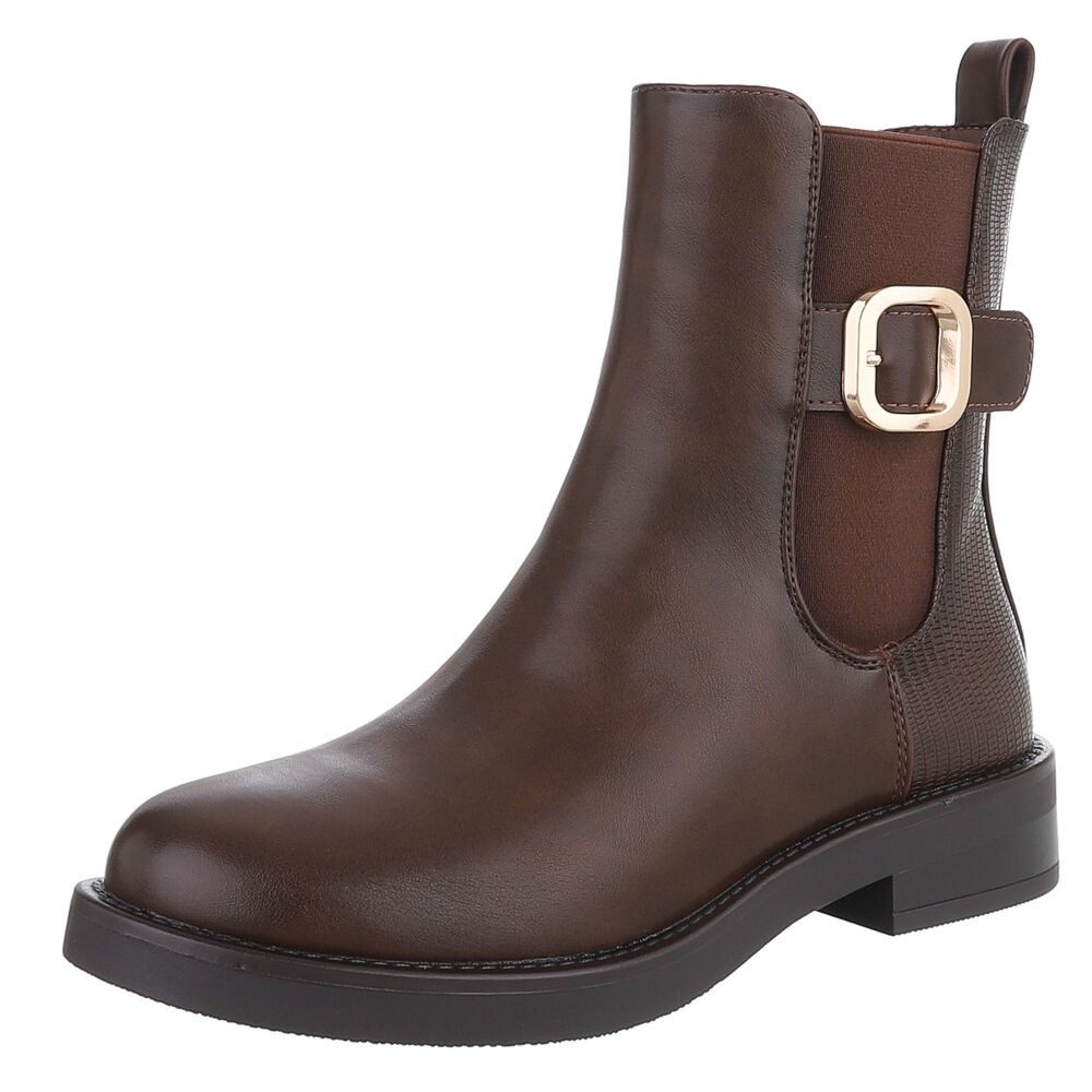 Ital-Design Elegante Damen Chelsea-Boots mit goldfarbenem Detail ...