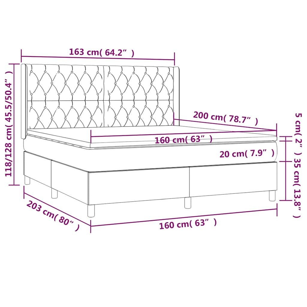 vidaXL Bett Boxspringbett mit Matratze Dunkelblau 160x200 cm Samt
