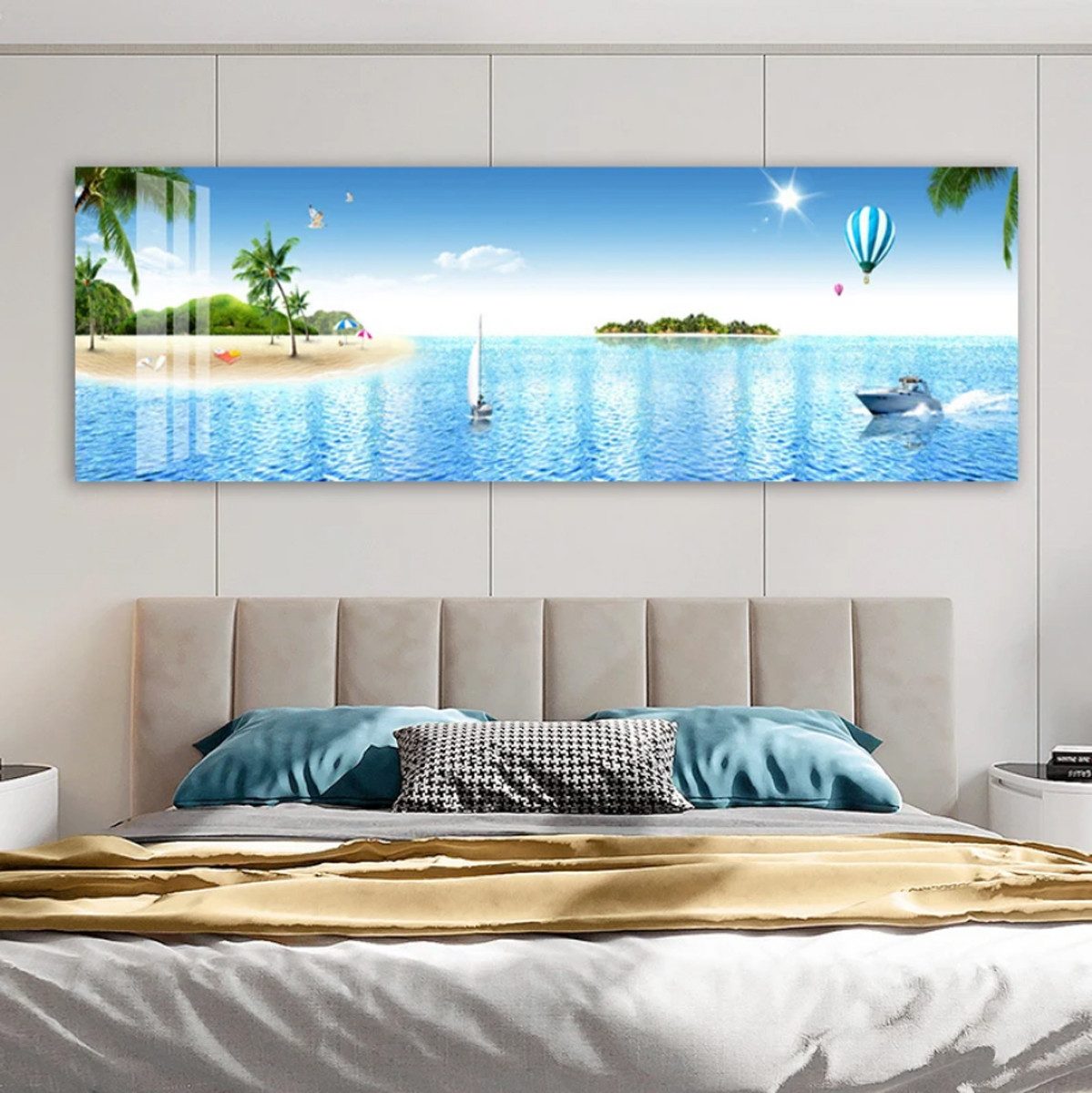 TPFLiving Kunstdruck (OHNE RAHMEN) Poster - Leinwand - Wandbild, Natürliches Strand-Meer-Palmen ...