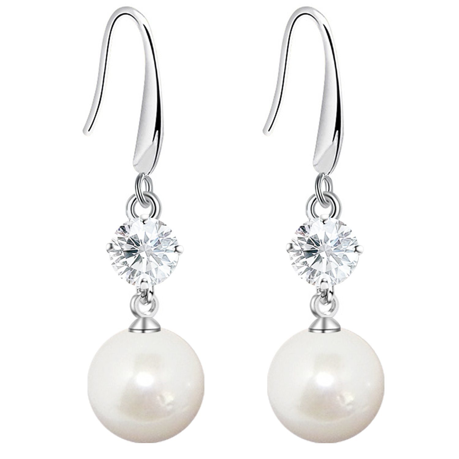 LÖB Perlenohrringe Damen Perlenohrringe Ohrringe Hängend mit Perlen Zirkonia Lang Silber ...