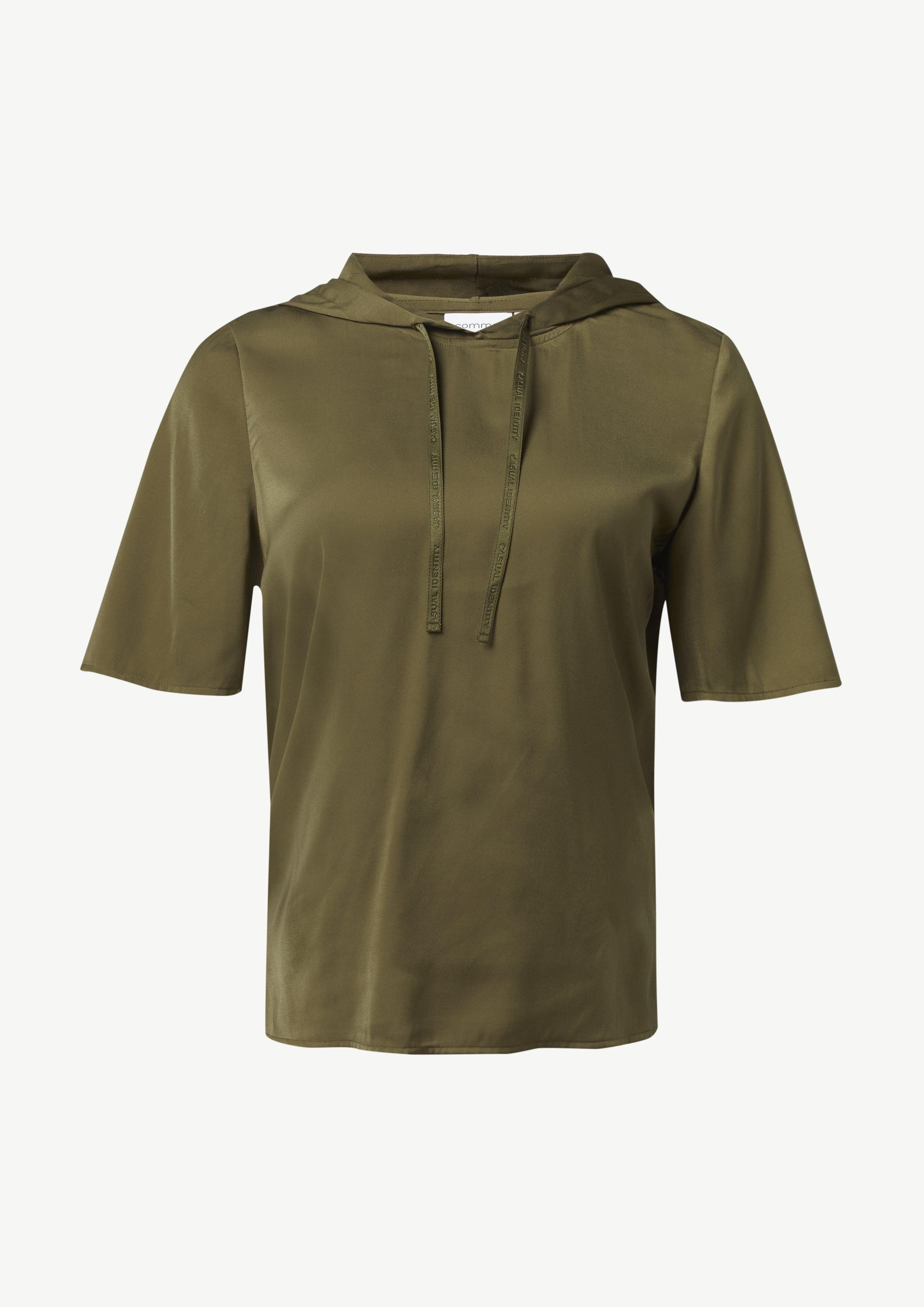 Comma Casual Identity Kurzarmbluse Hoodie Bluse Aus Satiniertem