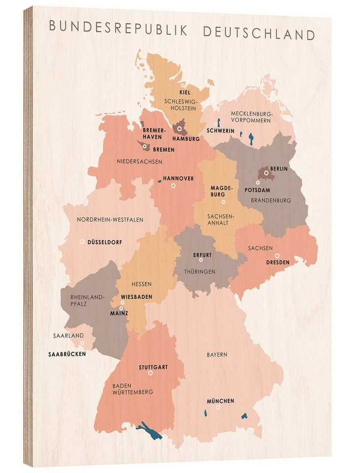 Posterlounge Holzbild Editors Choice Bundesländer Und Hauptstädte Der