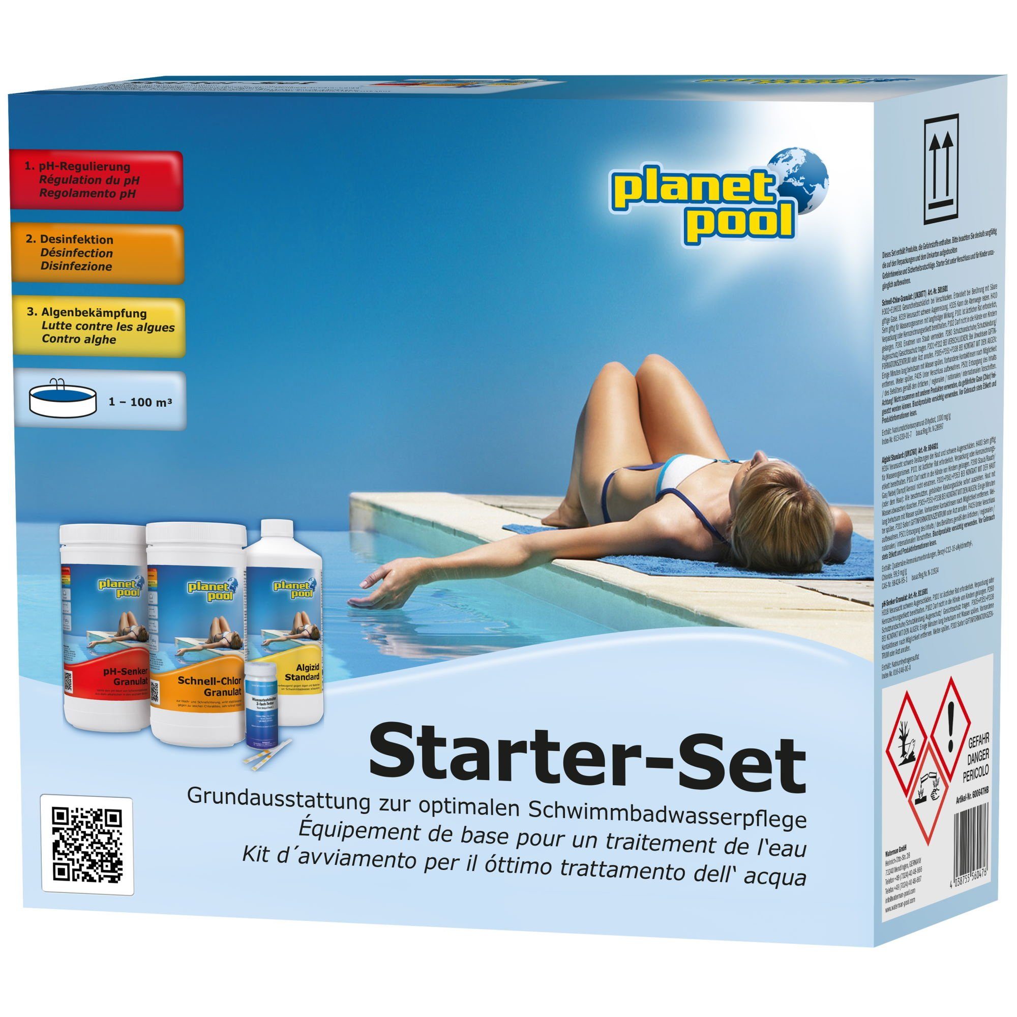 Planet Pool Poolpflege Planet Pool Wasserpflege Starter-Set - 3 Komponent, 1 kg Schnell-Chlor ...
