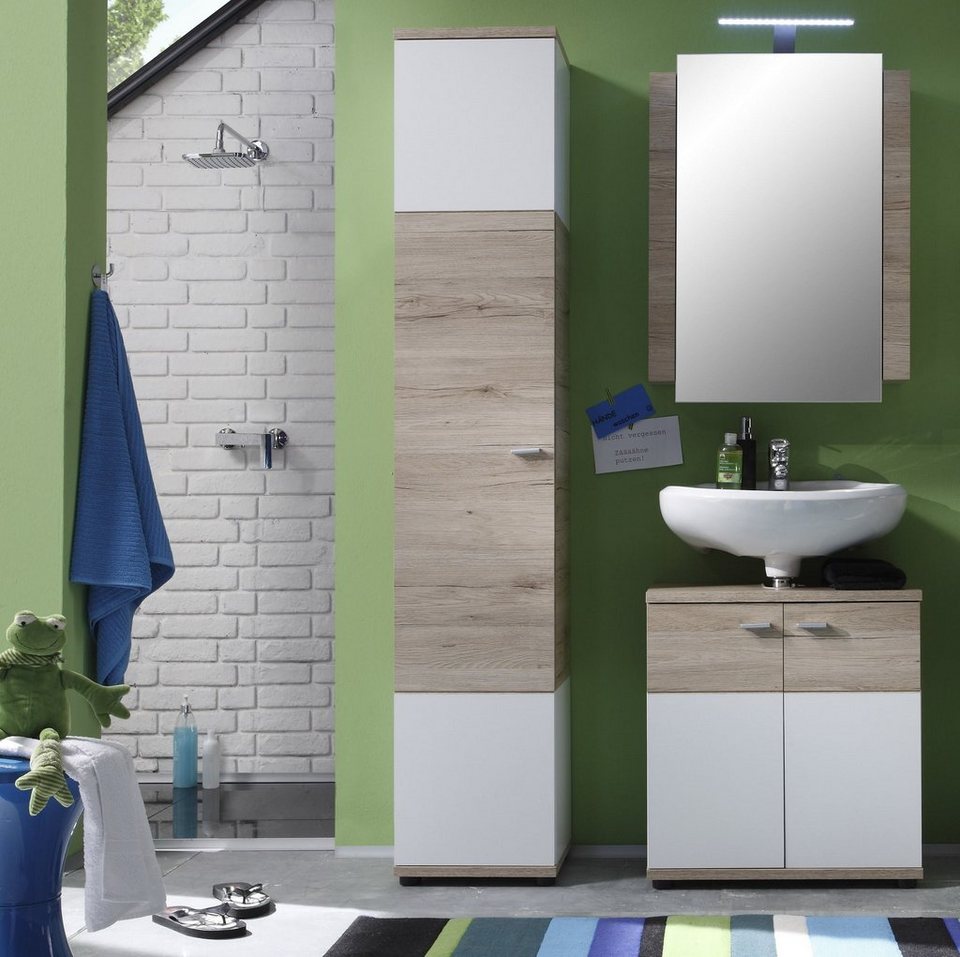 Stylefy Badezimmer Set Luvea Weiß Sanremo Eiche Hochwertige Verarbeitung