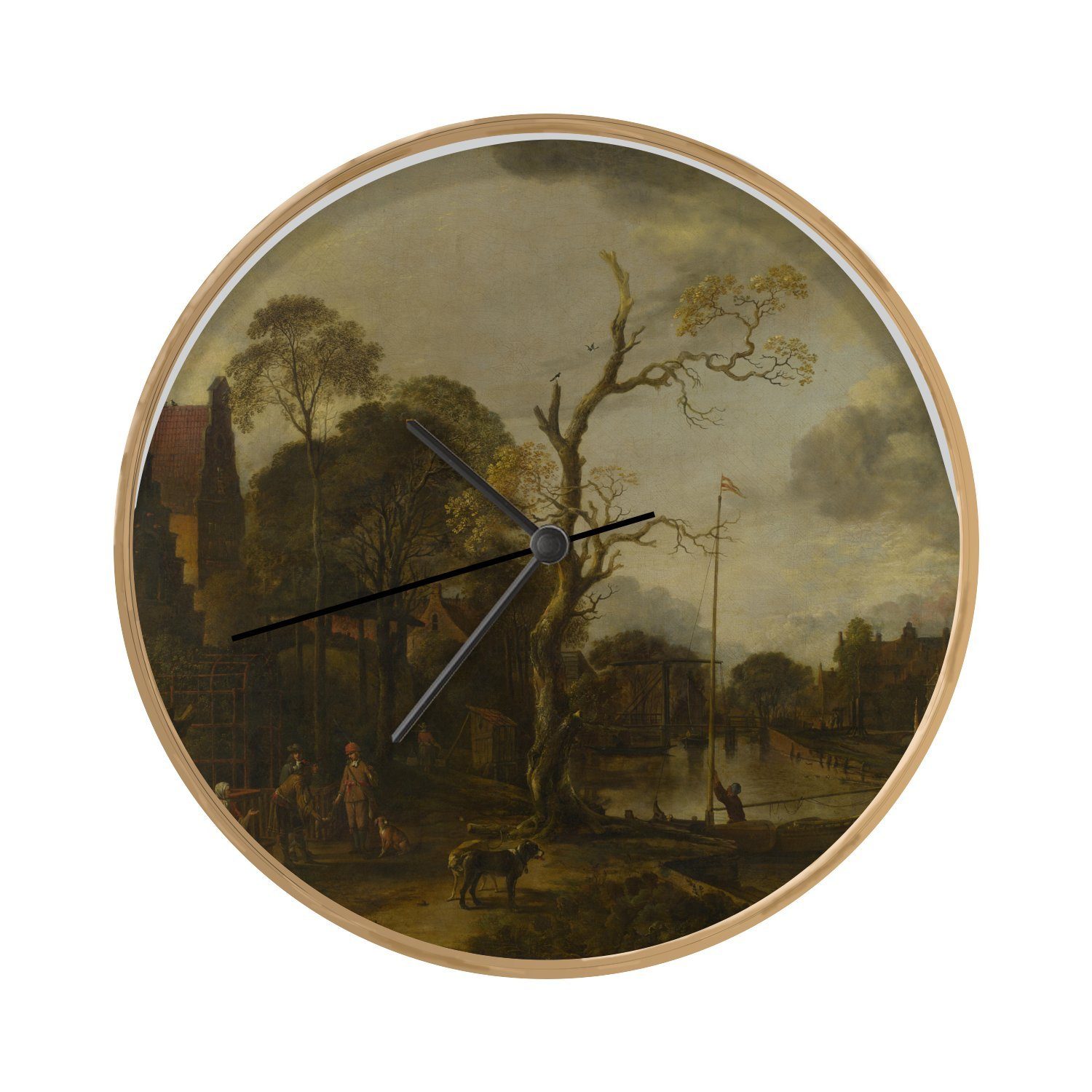 Muchowow Wanduhr Flussansicht Mit Dorf Am Abend Gemälde Von Aert Van