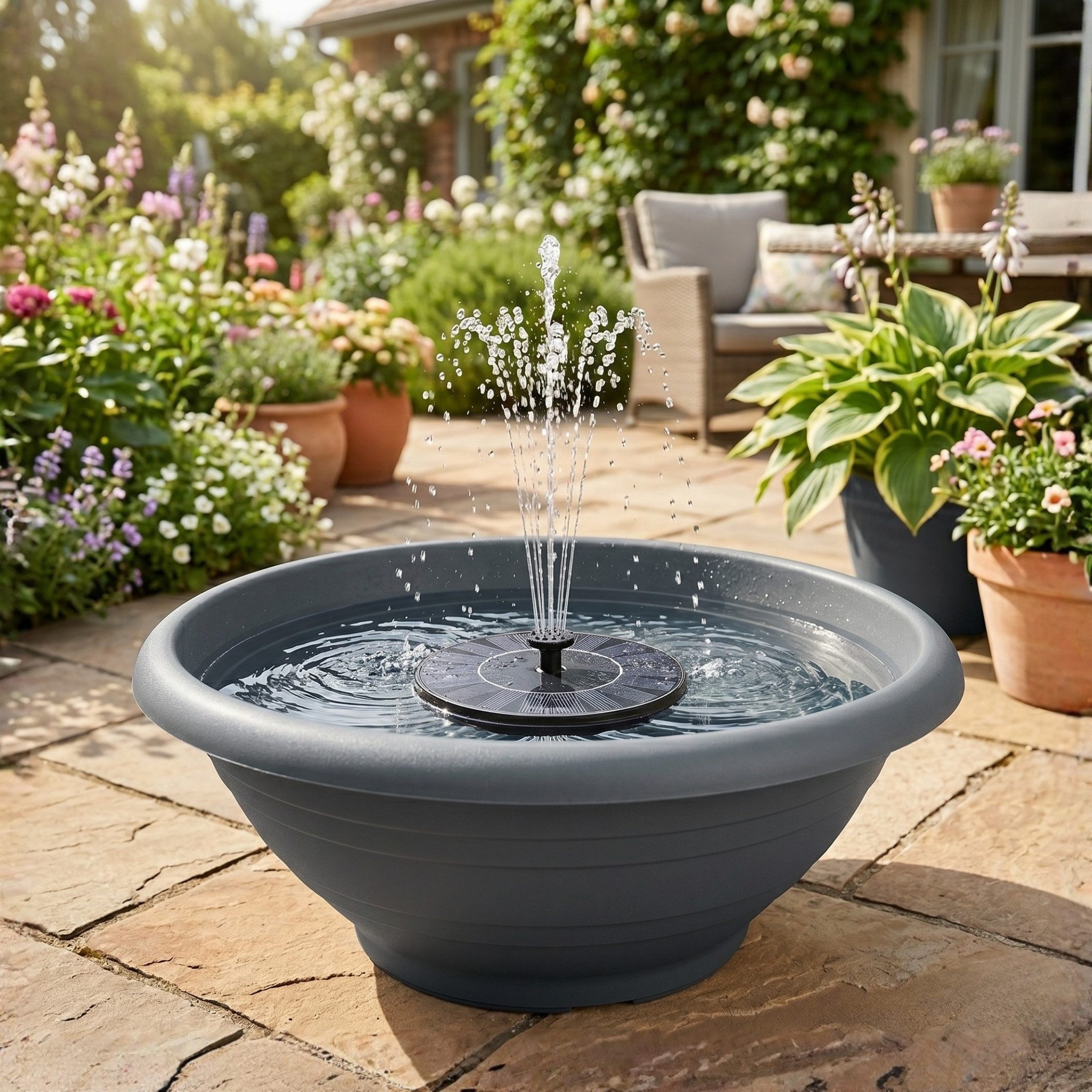 matches21 HOME & HOBBY Wasserspiel Solar Brunnen Set inkl. Akku - 45 cm ...
