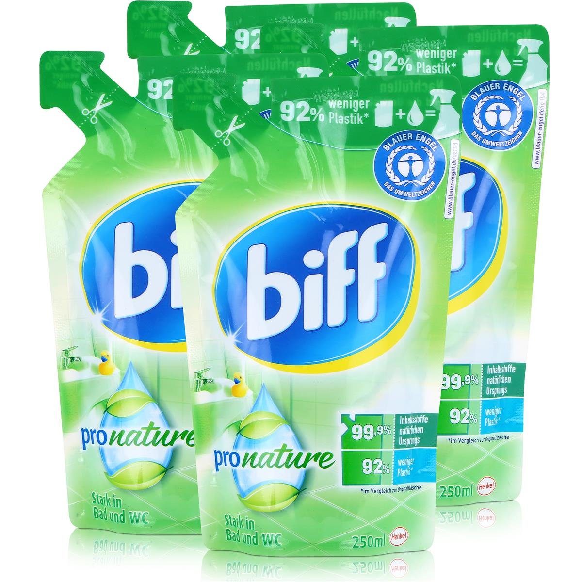 biff Biff pro nature Nachfüllbeutel 250ml - Stark in Bad & WC (4er Pack) Badreiniger