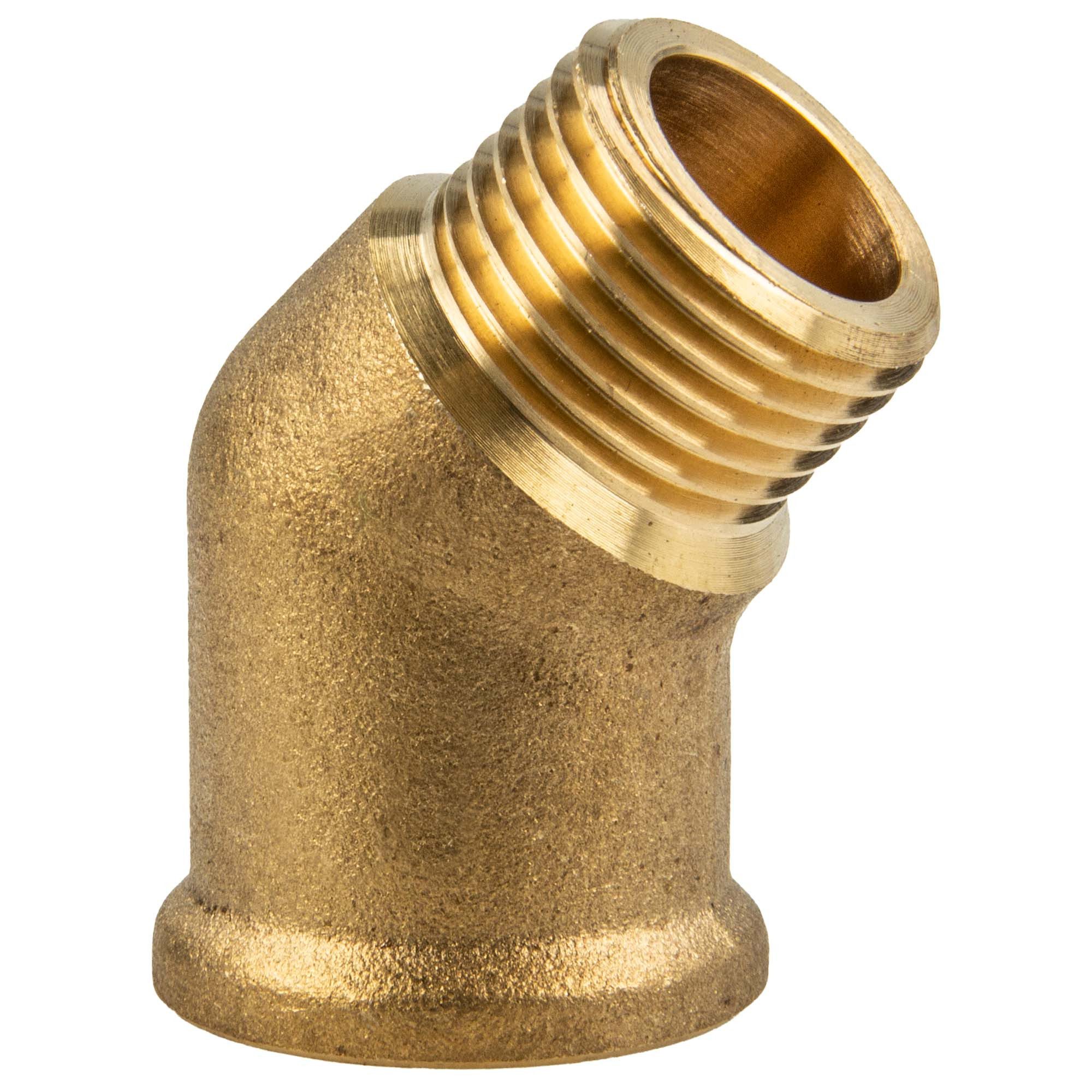 tecuro Gewindefitting Winkel 45° Innengewinde Rp x Außengewinde G, Messing blank, 1/2 Zoll