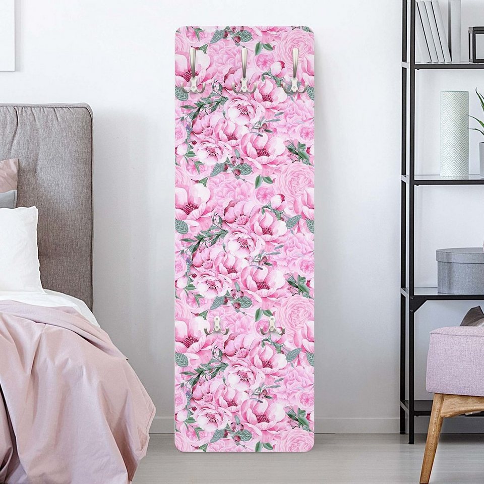 Bilderdepot24 Garderobenpaneel Design Landhaus Muster Aquarell Rosa