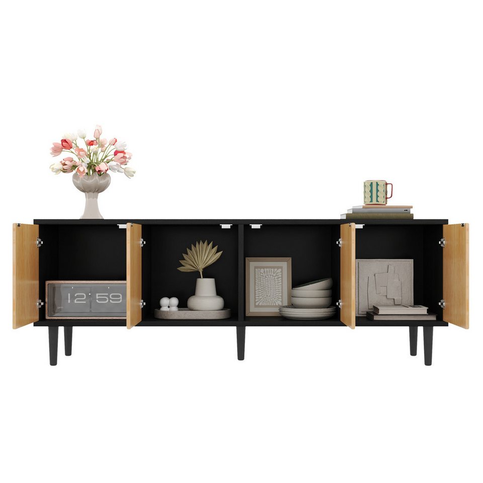 Modfu Lowboard Holz Und Schwarz Design Fernsehtischtv Boardtv
