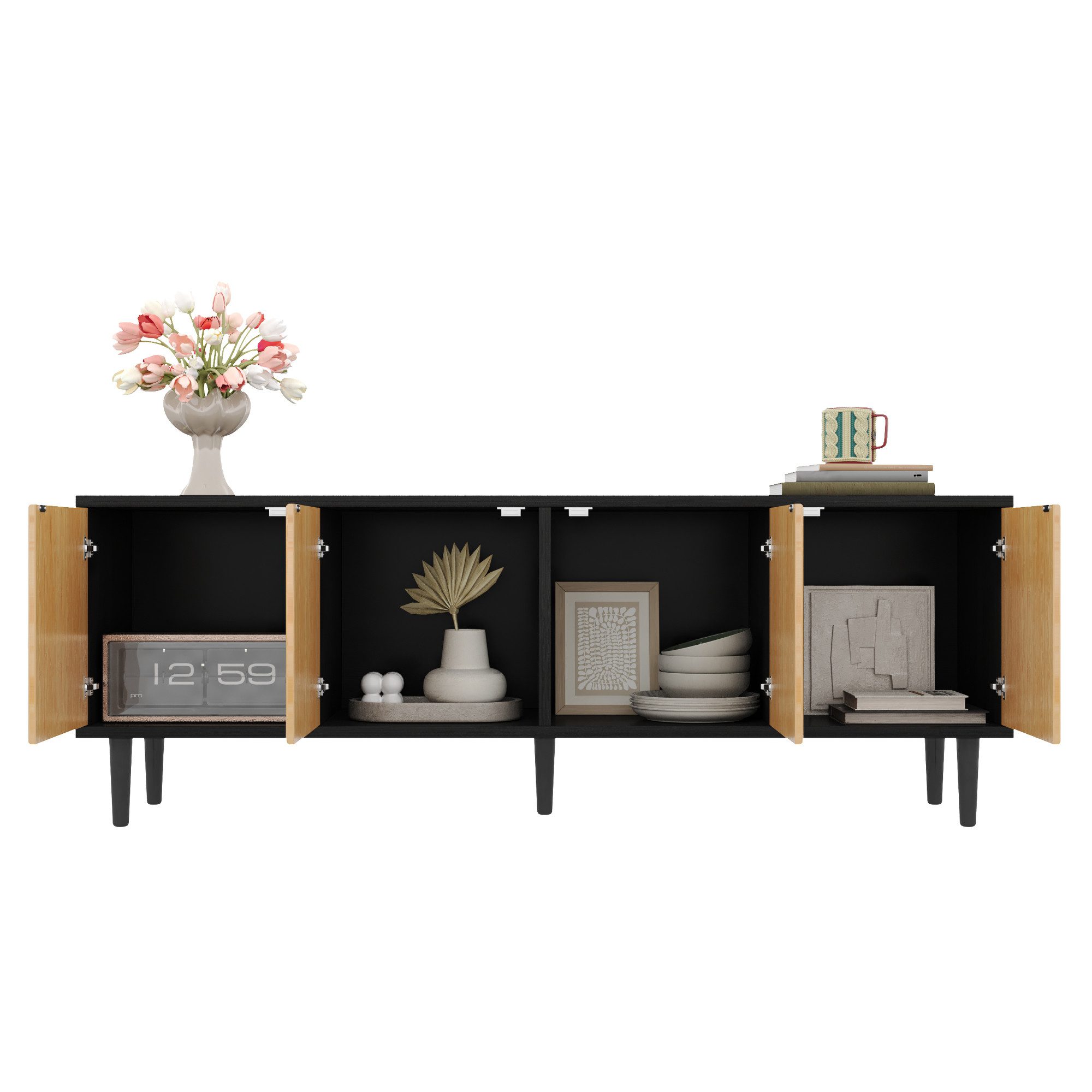 Modfu Lowboard Holz Und Schwarz Design Fernsehtischtv Boardtv