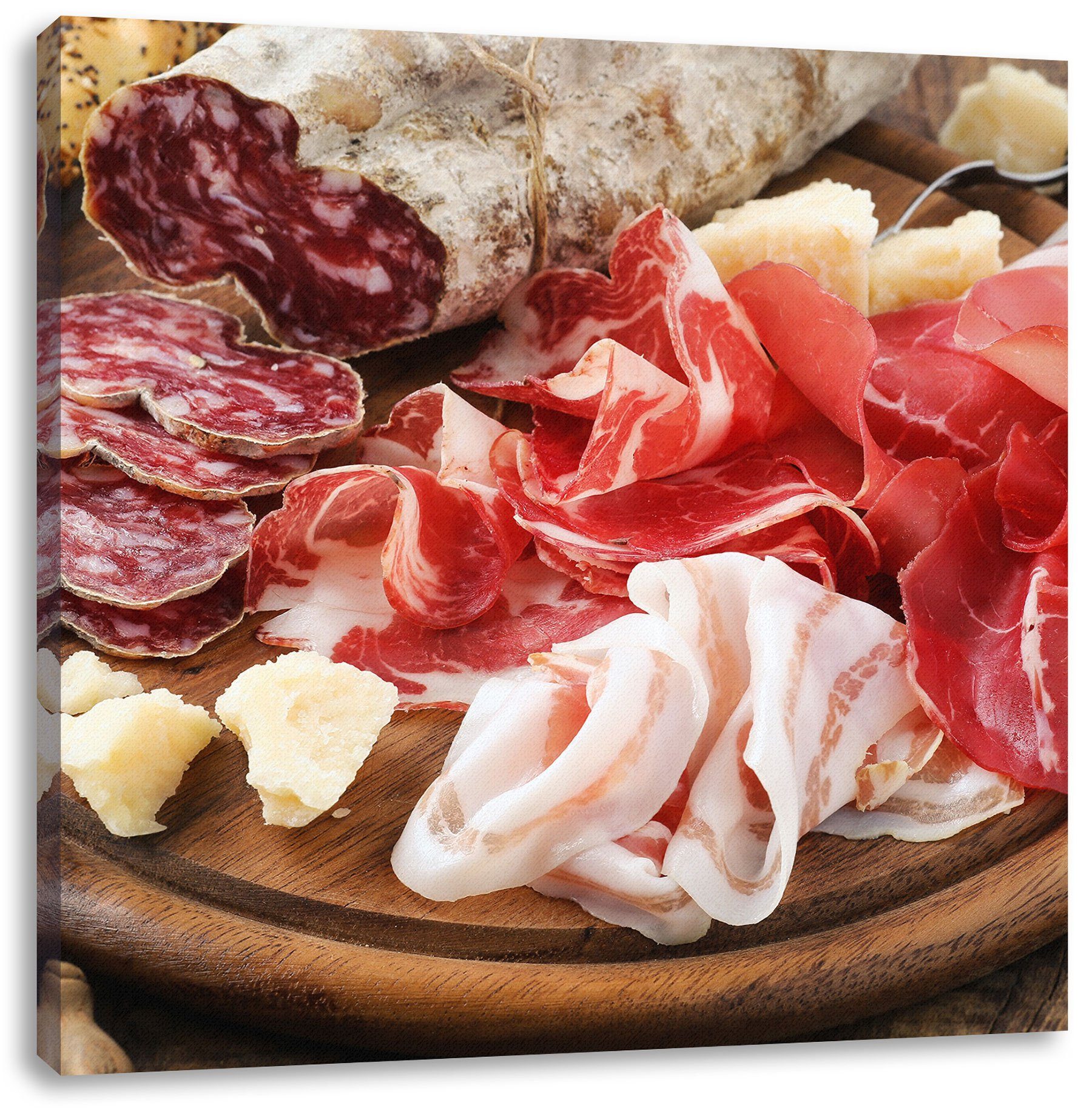 Pixxprint Leinwandbild Brotzeit mit Wurst, Brotzeit mit Wurst (1 St), Leinwandbild fertig ...