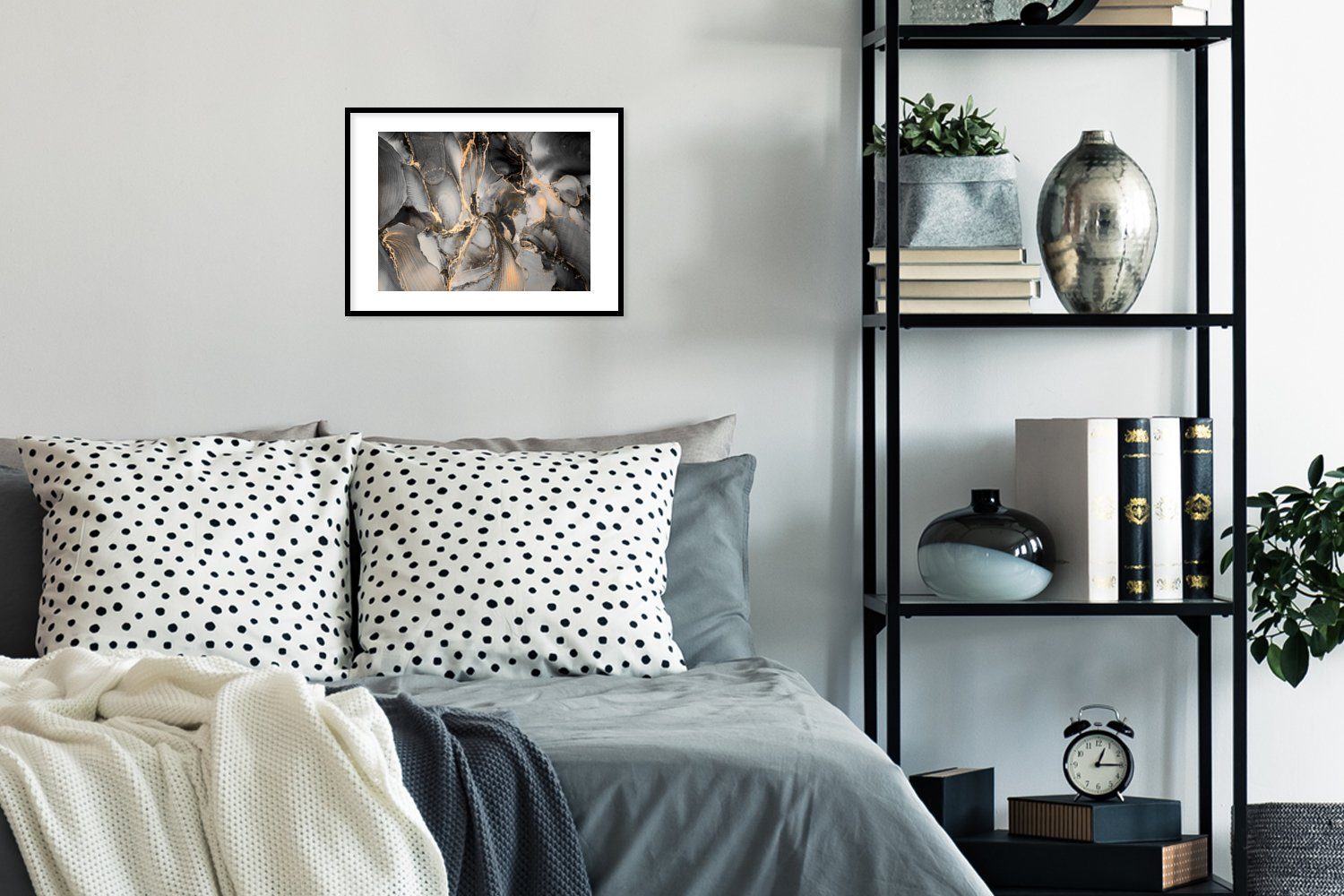 Muchowow Poster Grau Luxus Gold Marmor 1 St Mit Rahmen