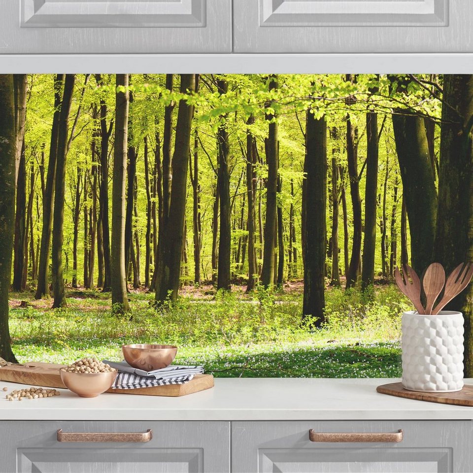 Bilderdepot24 Küchenrückwand Grün Dekor Bäume Wald Natur Wandpaneel