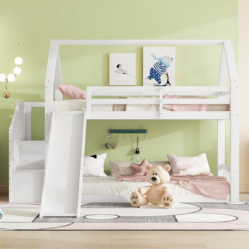 Xdeer Jugendbett Etagenbett Mit Stauraumtreppe Und Rutsche Hausbett