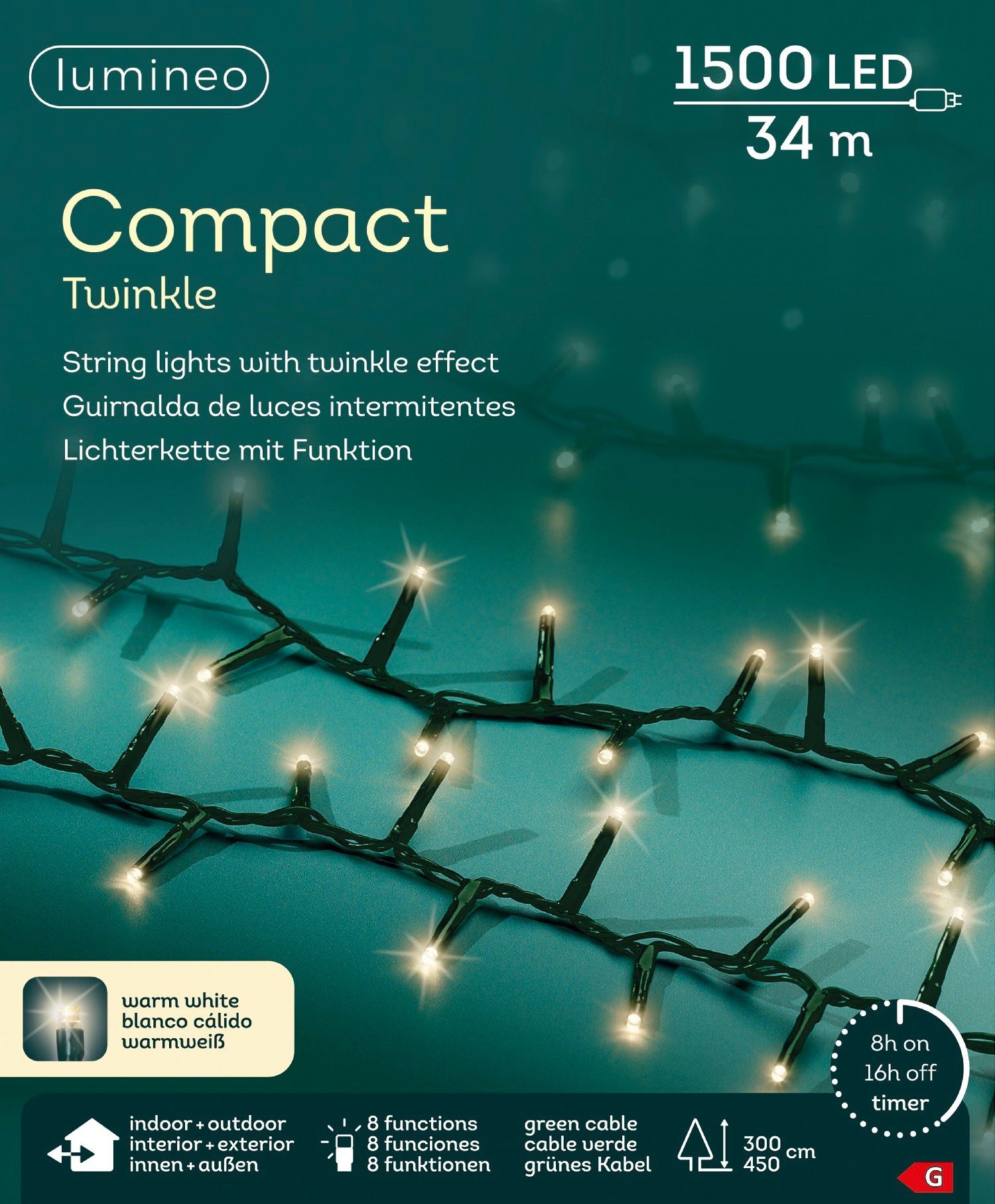 Lumineo LED-Lichterkette Lumineo Lichterkette Compact Twinkle 1500 LED 34 m warm weiß, grün ...