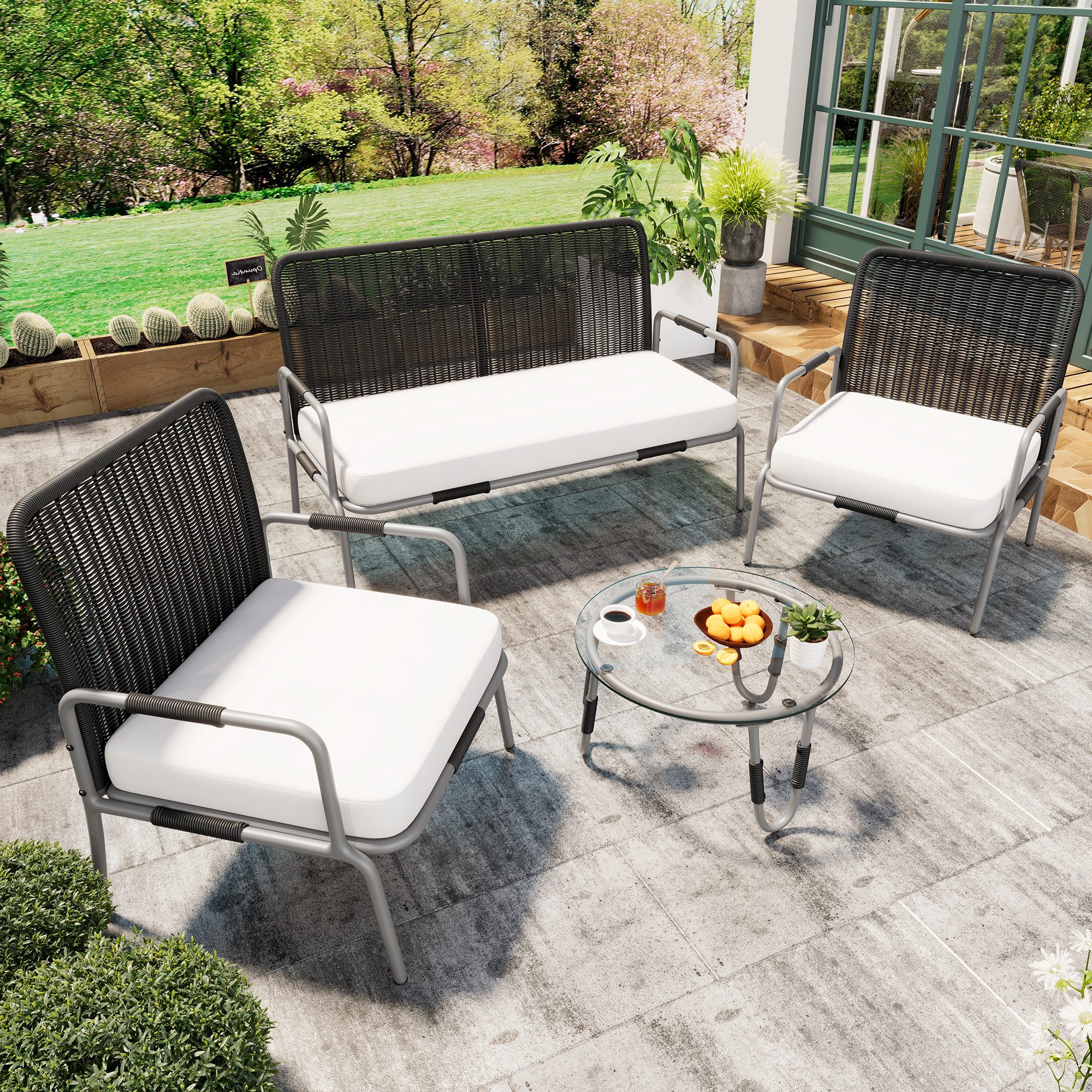 Flieks Gartenlounge Set 4 Sitzer Balkonset Gartenmöbel Rattan 2 Sitzer