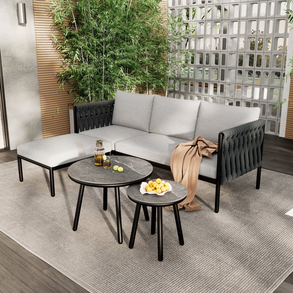 Ulife Gartenlounge Set 4 Sitzer Balkonset Gartenmöbel Aus Seil Mit 2