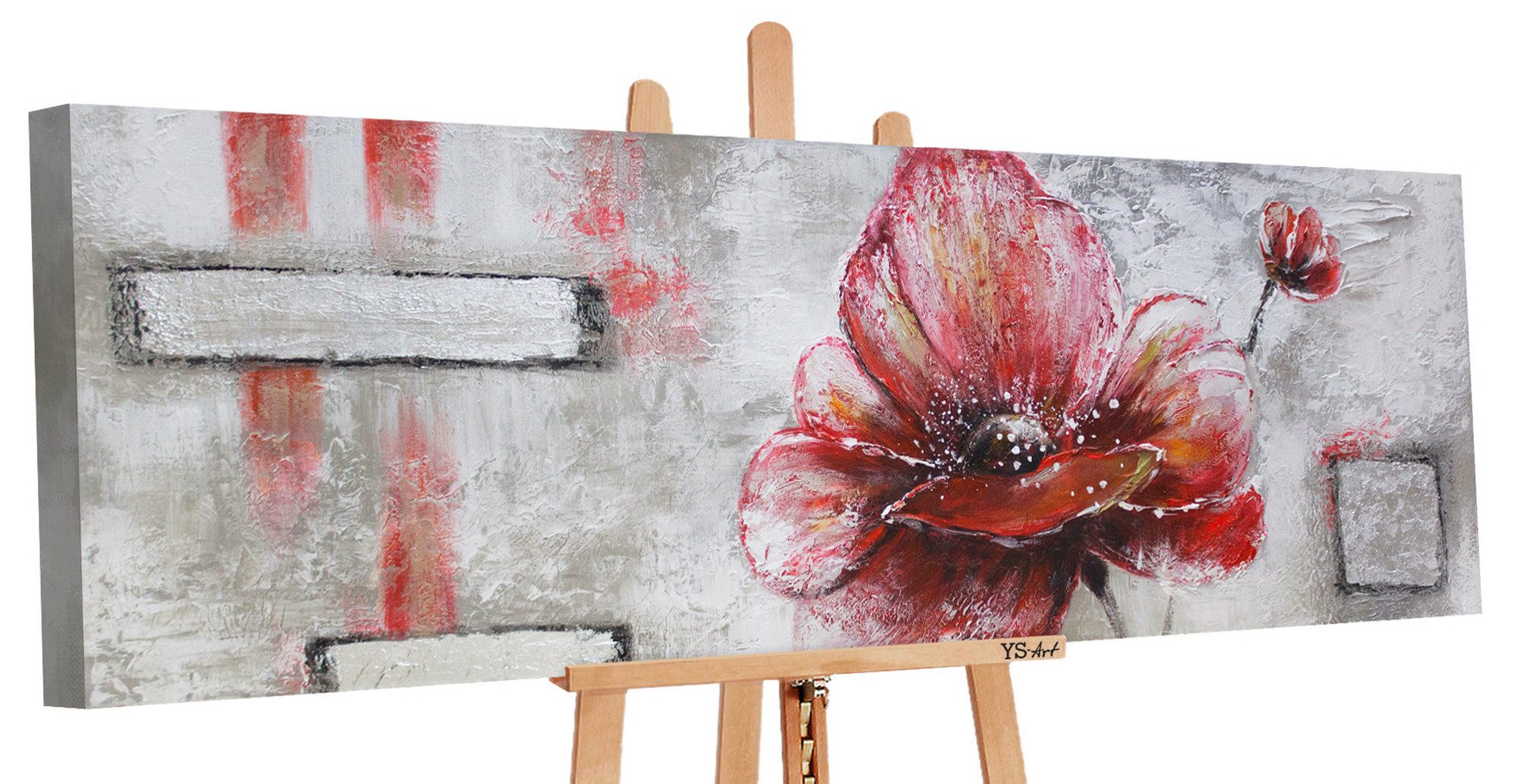 YS-Art Gemälde Blüte, Blumen, Leinwand Bild Handgemalt Rote Blüten Blumen Abstrakt