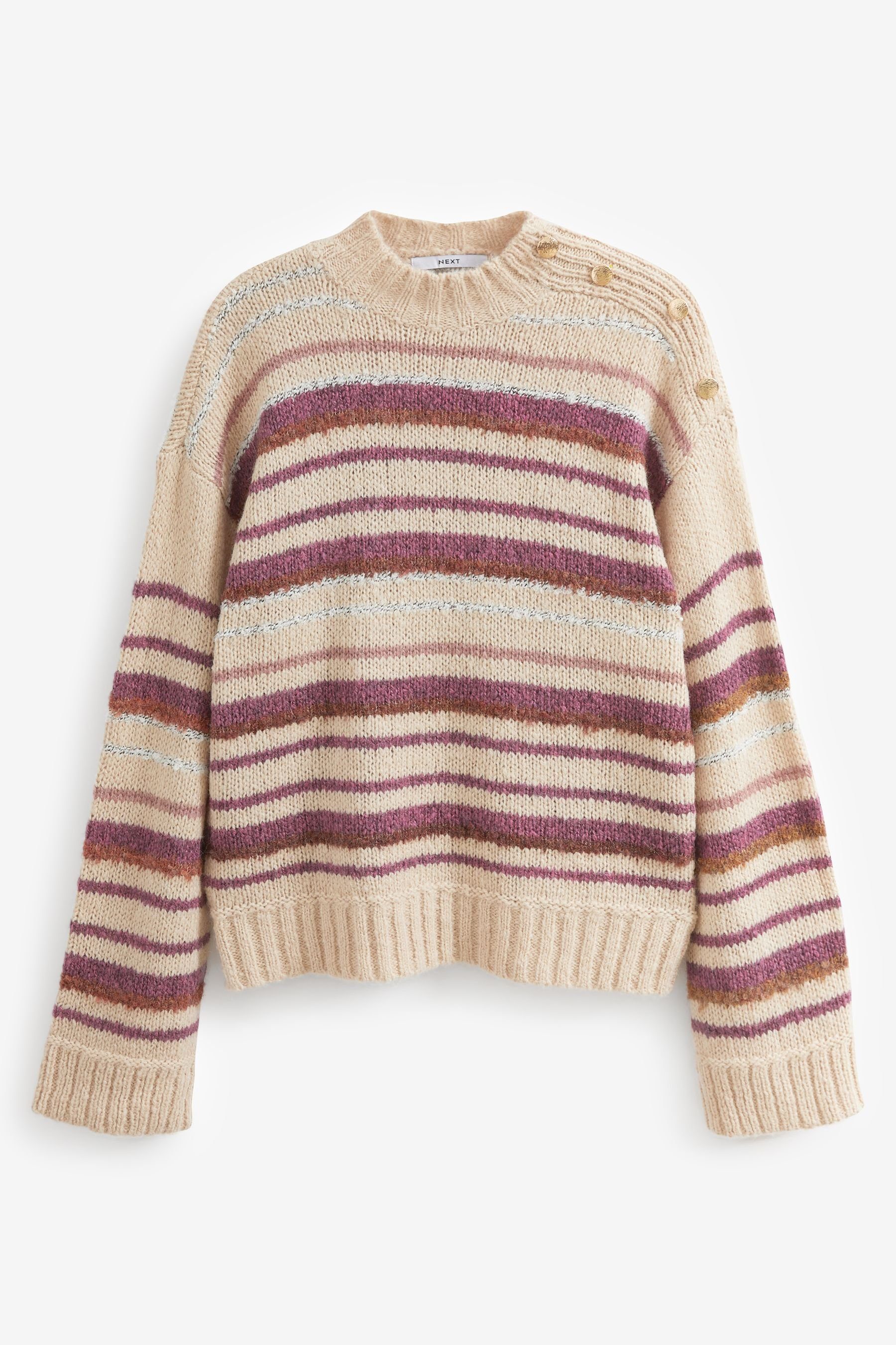 Next Rundhalspullover Gestreifter Pullover mit geknöpfter Schulter (1-tlg)