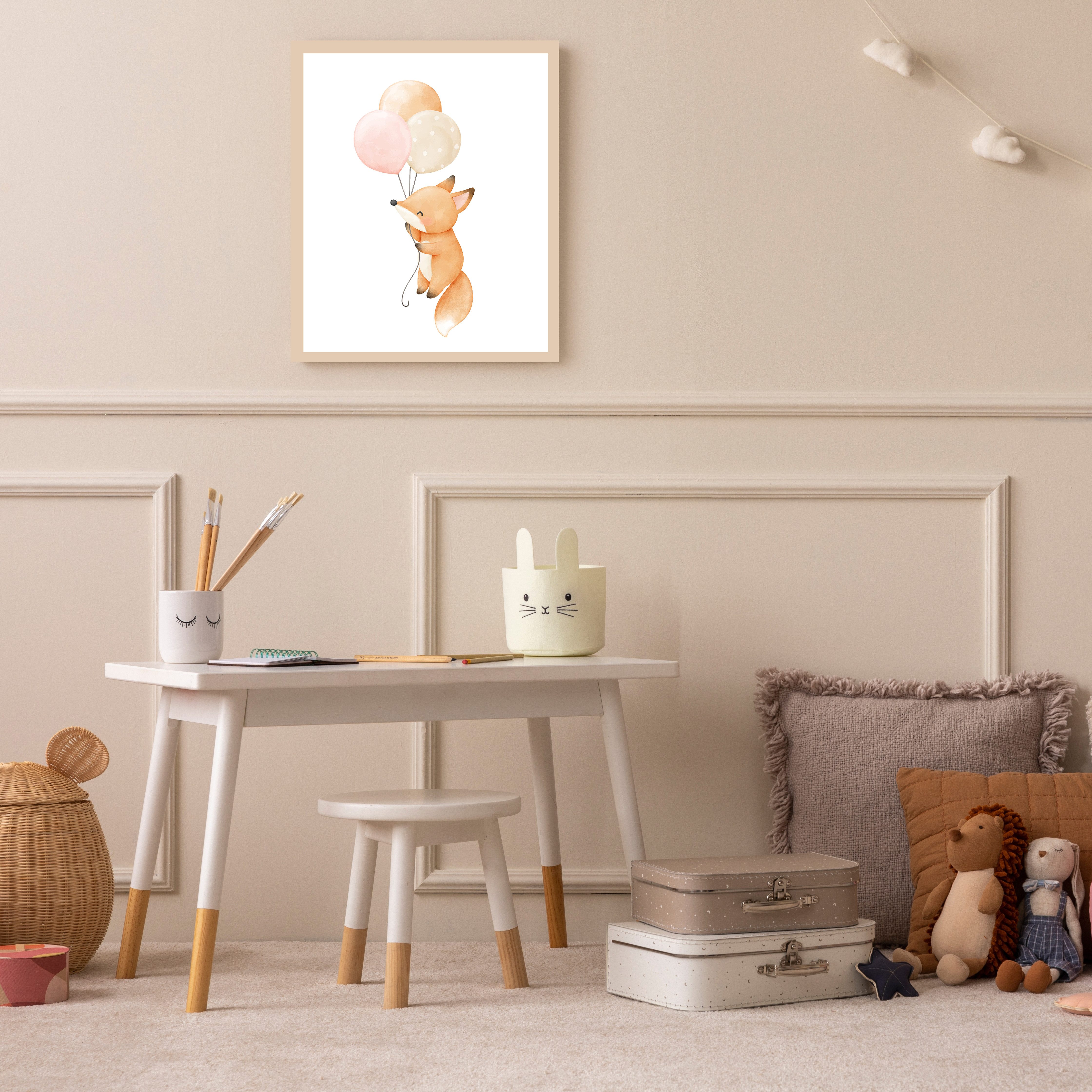 Lüttenhütt Bild mit Rahmen Fuchs mit Luftballons, Fantasy, Füchse, Luftballon, Tiere (1 St ...