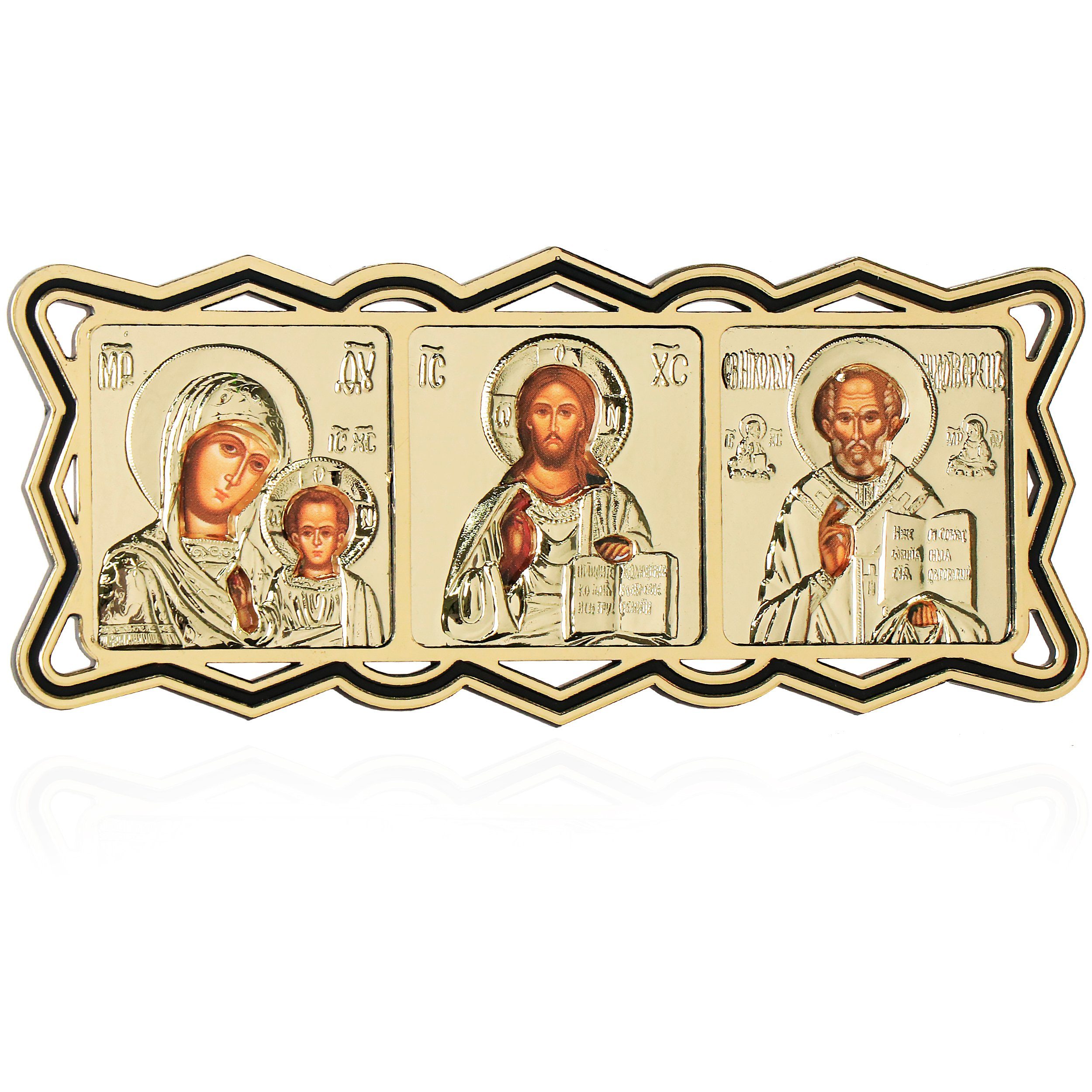 NKlaus Holzbild Ikone Autoplakette Triptych GM Von Kazan - Jesus