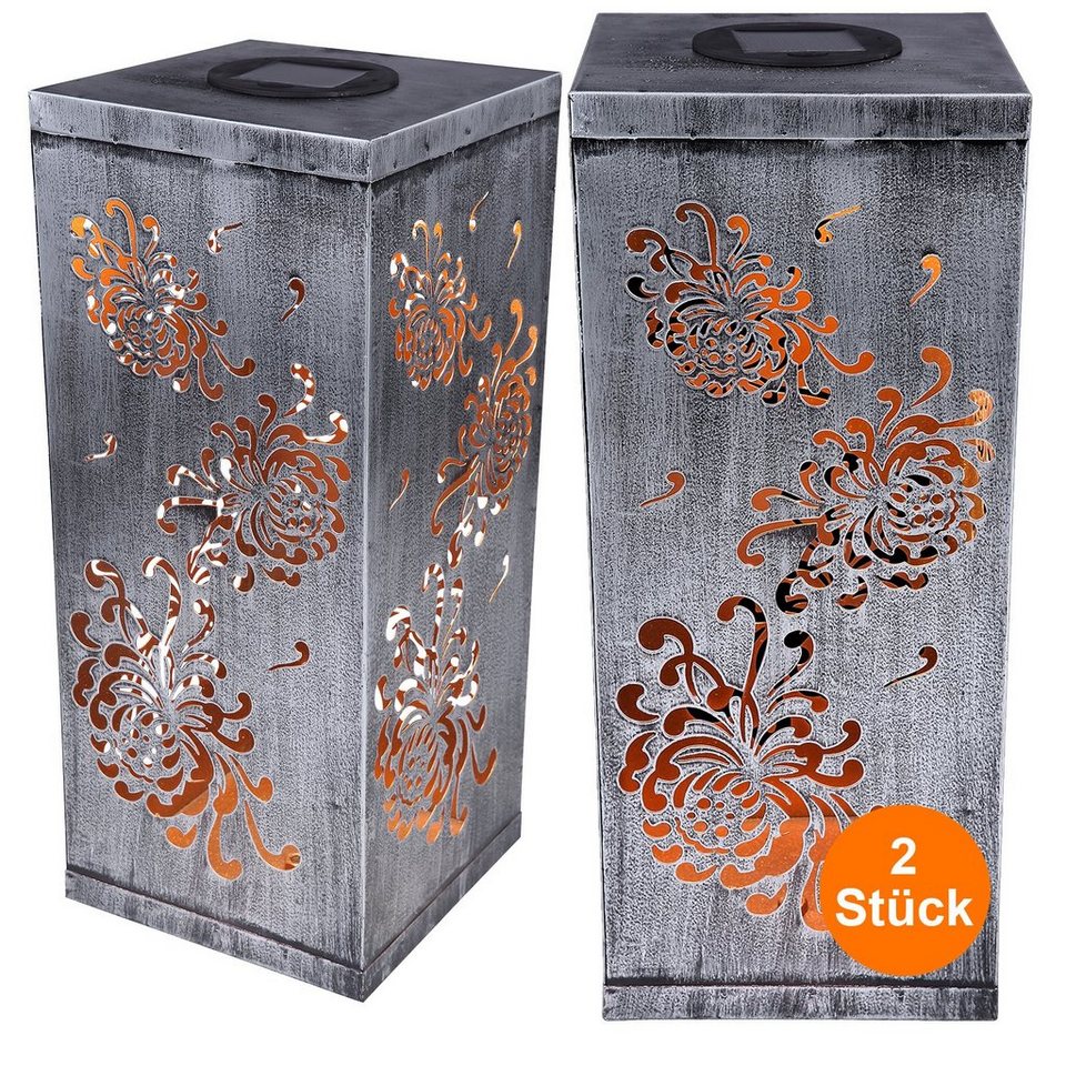 Bmf Versand Led Solarleuchte Solarleuchte Garten 2er Set Metall Silber