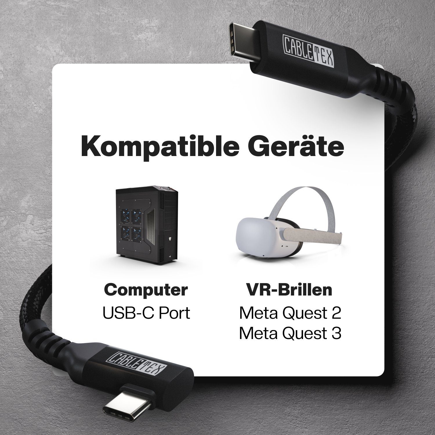CABLETEX 5m USB-C Link Kabel für Meta Oculus Quest 3 & 2, Laden ...