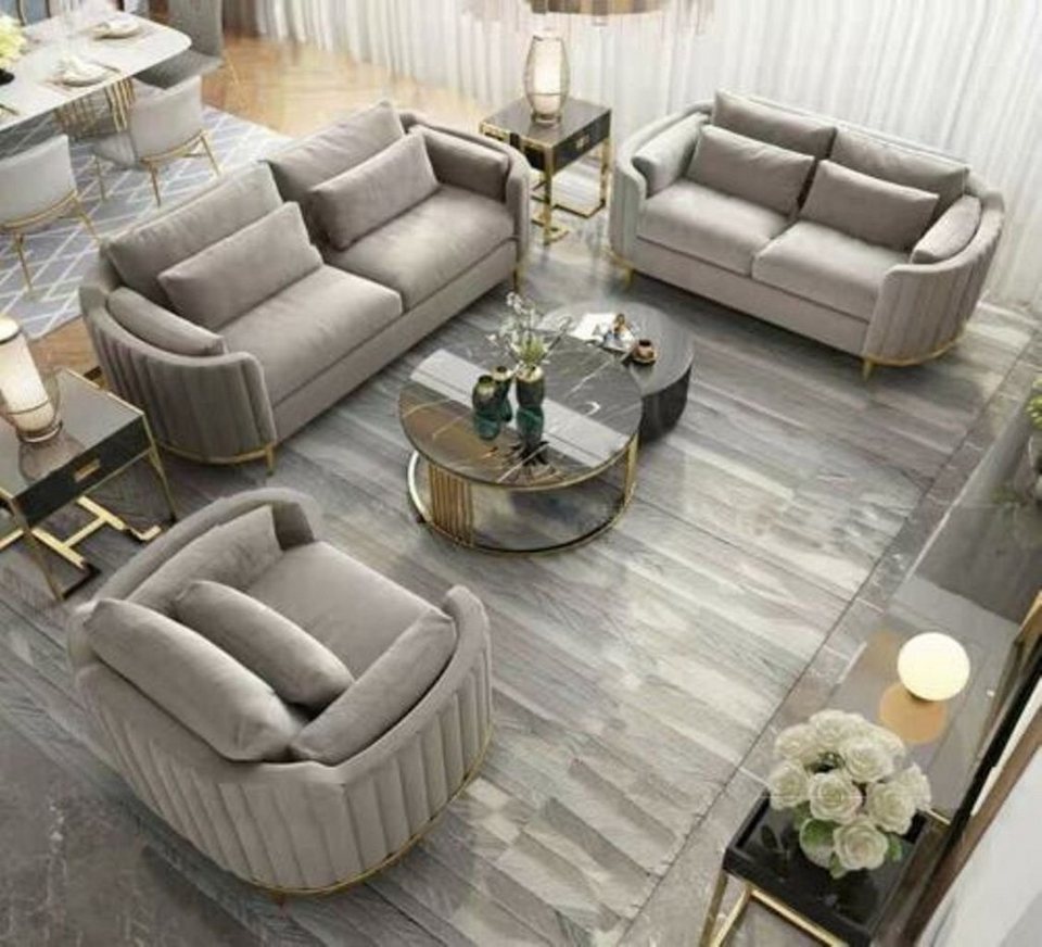 Jvmoebel Wohnzimmer Set Luxus Edelstahl Samt Couch Polster Sitz 321