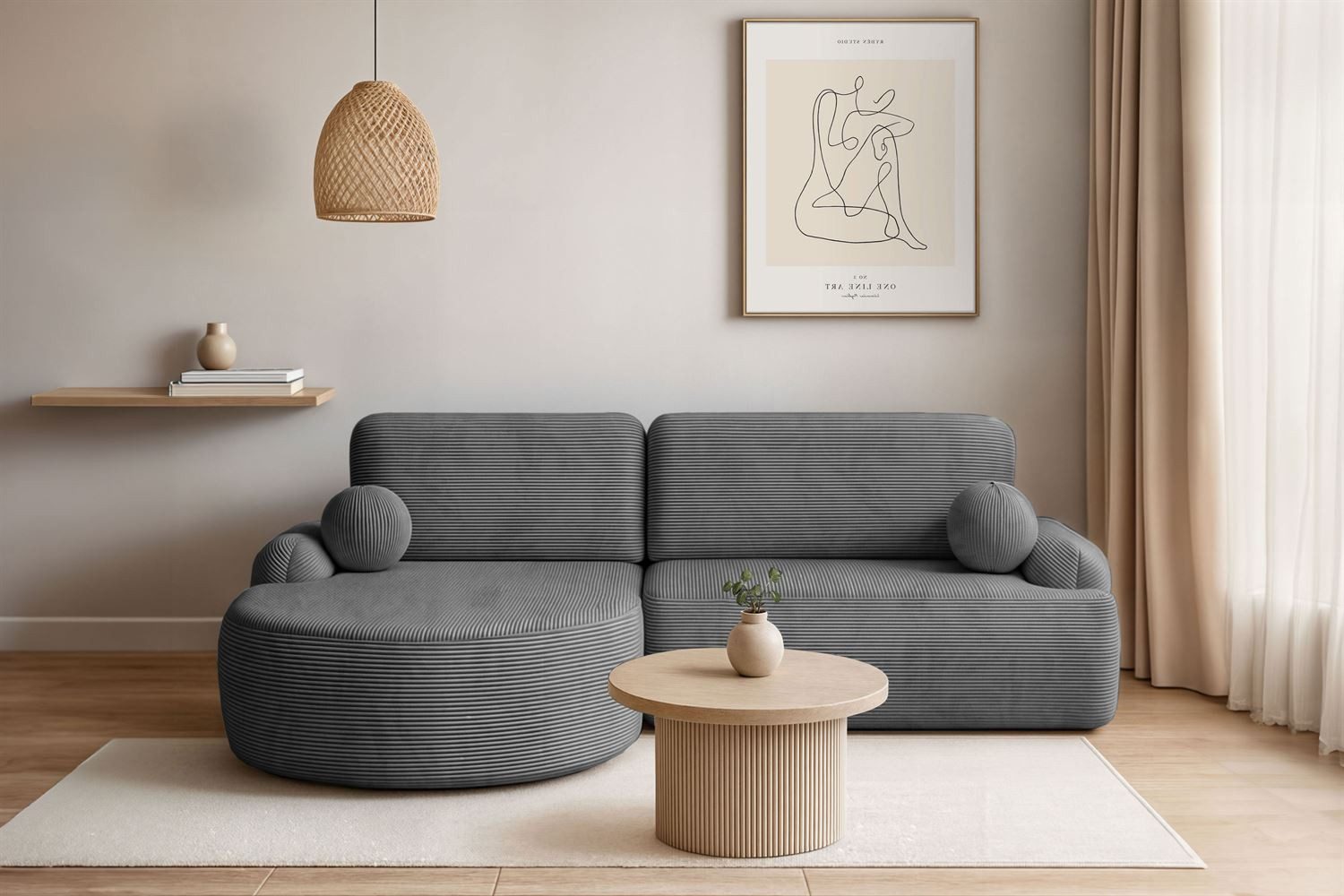 Lookway Ecksofa CLEO CORD Rundes Ecksofa mit Schlaffunktion und ...