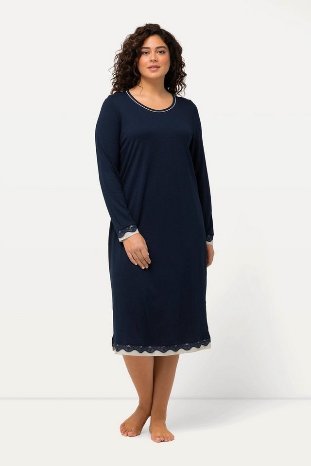 Ulla Popken Nachthemd Nachthemd Spitze Oversized Rundhals Langarm