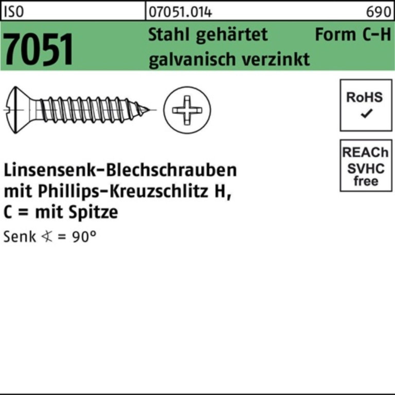 Reyher Blechschraube 250er Pack Blechschraube 5,5x 38 -C-H ISO 7051 LISEKO m.Spitze/Kreuzsc