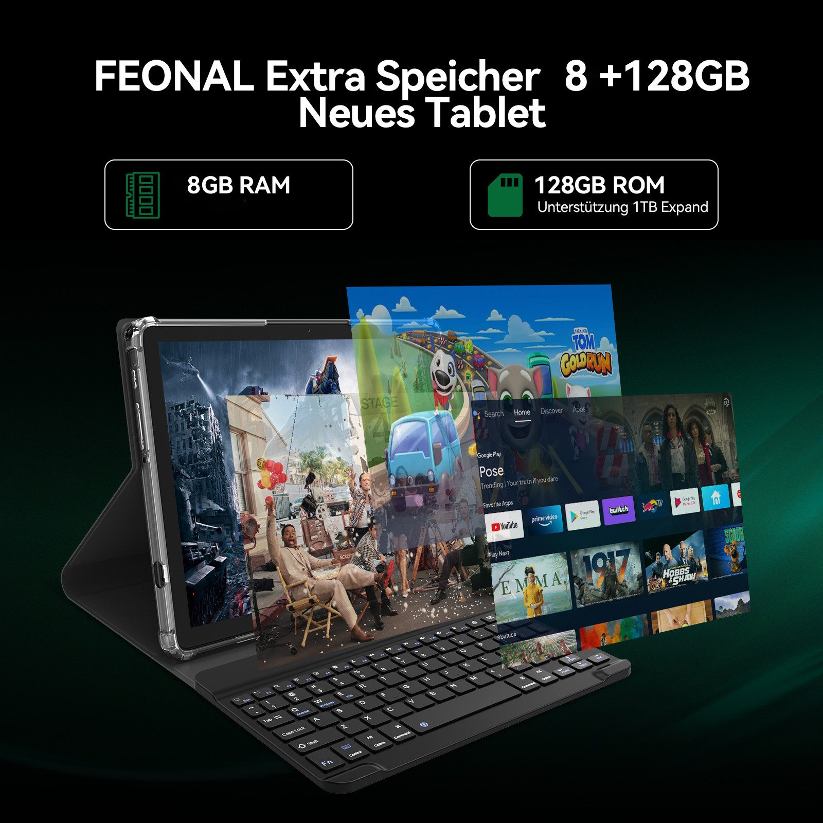 FEONAL Android 15, 11 Zoll mit 8GB RAM+128GB ROM (1TB TF), 7000mAh ...