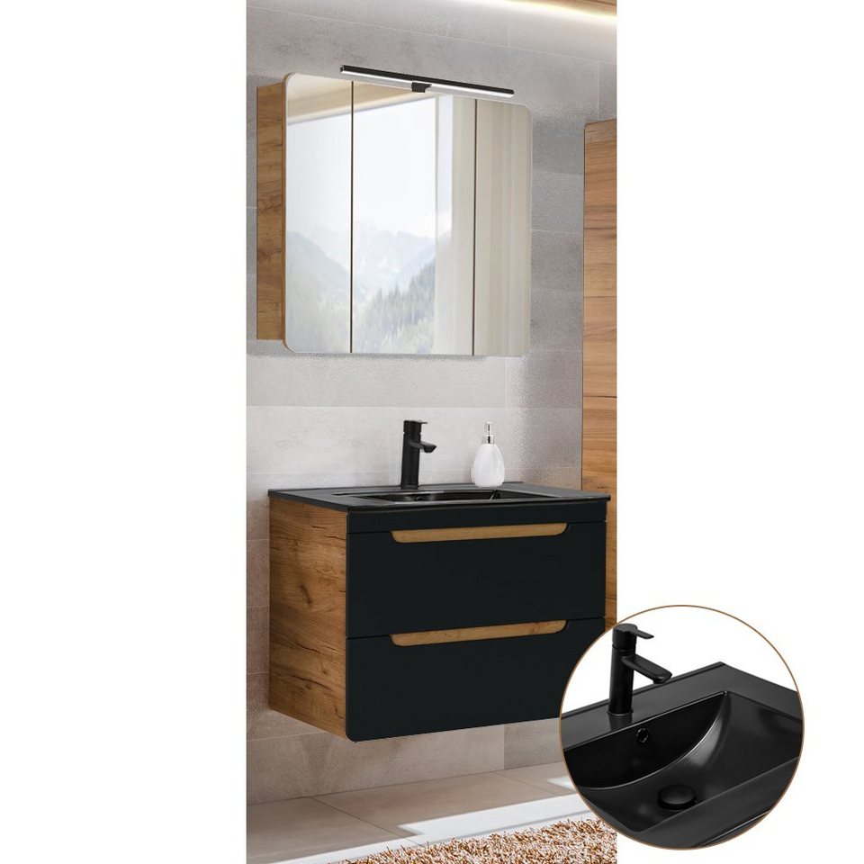 Lomadox Badmöbel Set New Luton 2 St Wotan Eiche Nb Mit 80 Cm