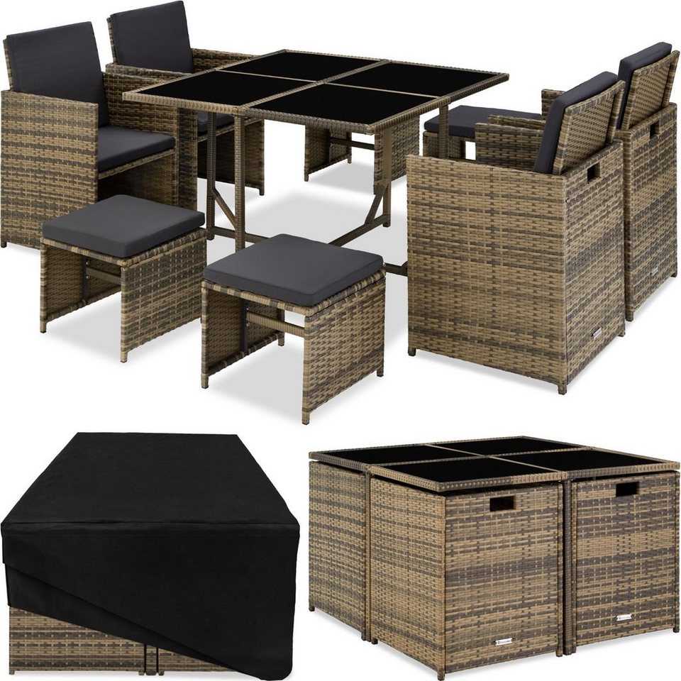 Tectake Sitzgruppe Rattan Sitzgruppe Bilbao 441 Mit Schutzhülle 9