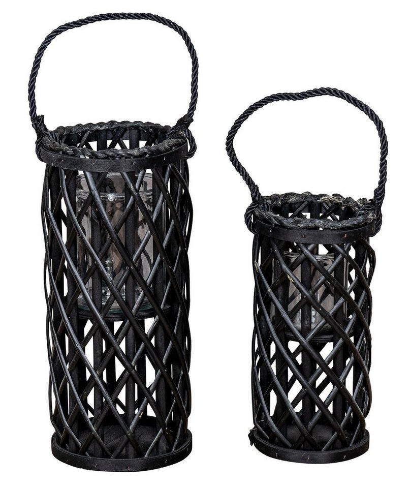 Levandeo® Kerzenlaterne 2er Set Laterne Windlicht H40cm H31cm Schwarz