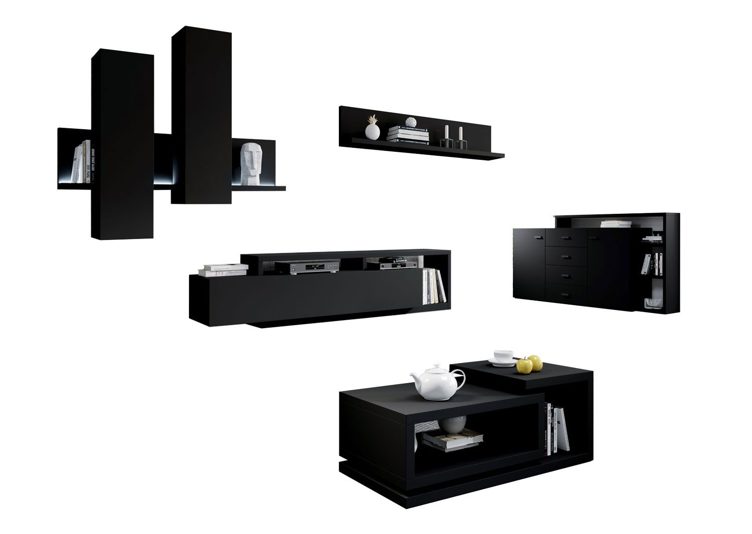 Helvetia Wohnwand Broto Broto 5 St Kunststoffgriffe 1 Couchtisch