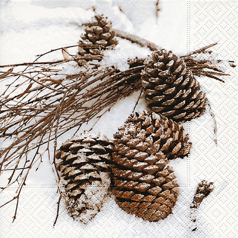 Home Fashion Papierserviette 20 Servietten Cones In Snow Zapfen Im