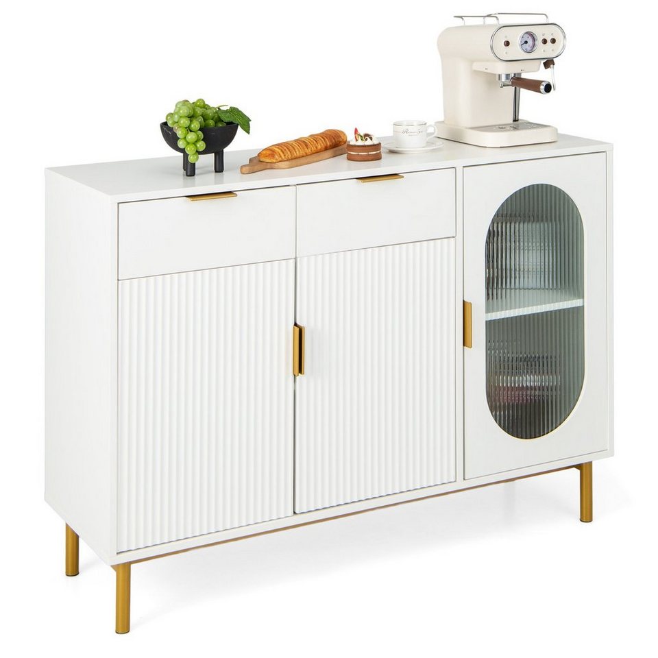 Costway Küchenbuffet Mit Arbeitsplatte Schubladen And Schrank Weiß Holz
