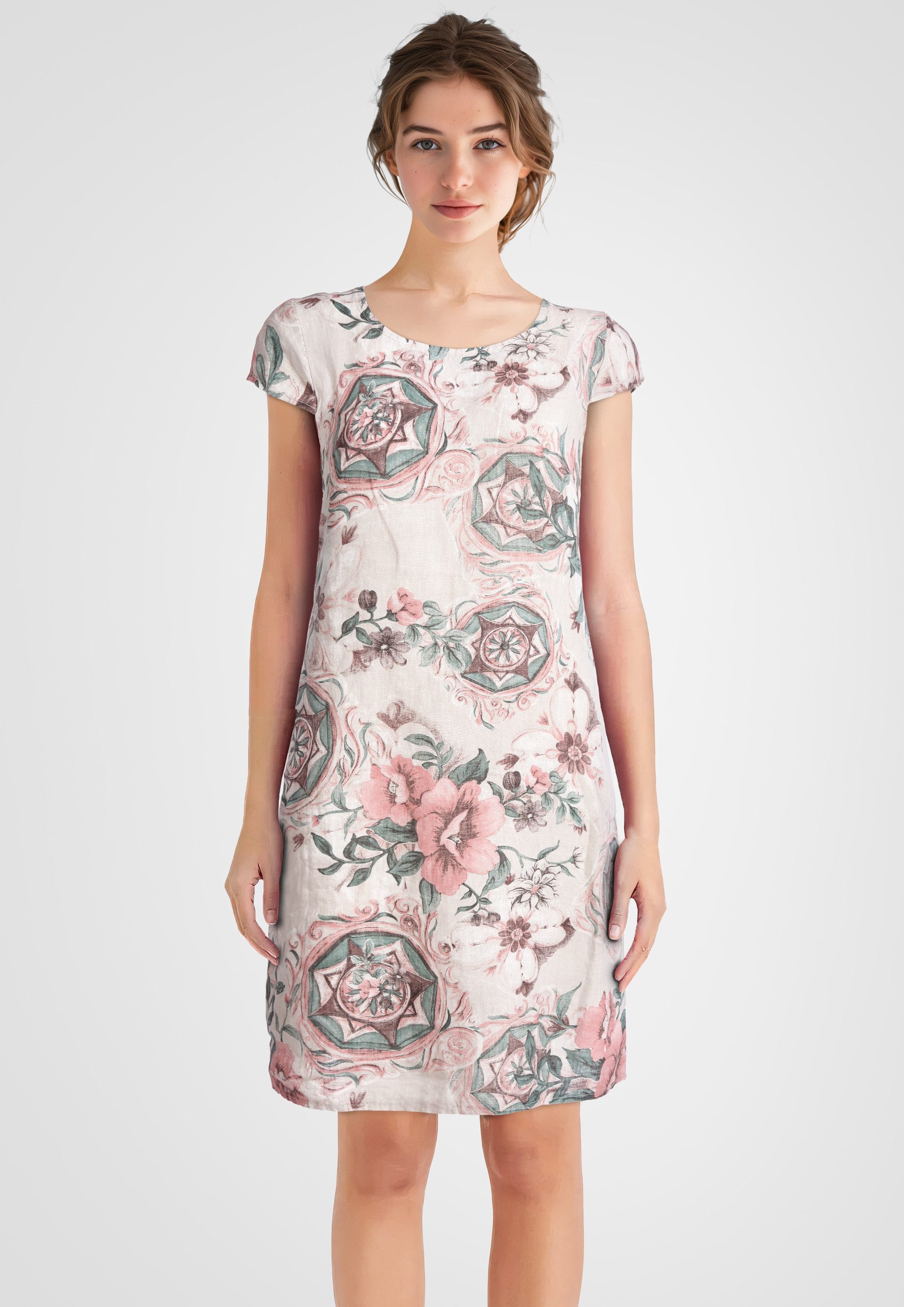 Pekivessa Sommerkleid Leinenkleid Knielang Kurzarm A Linie 1 Tlg Mit