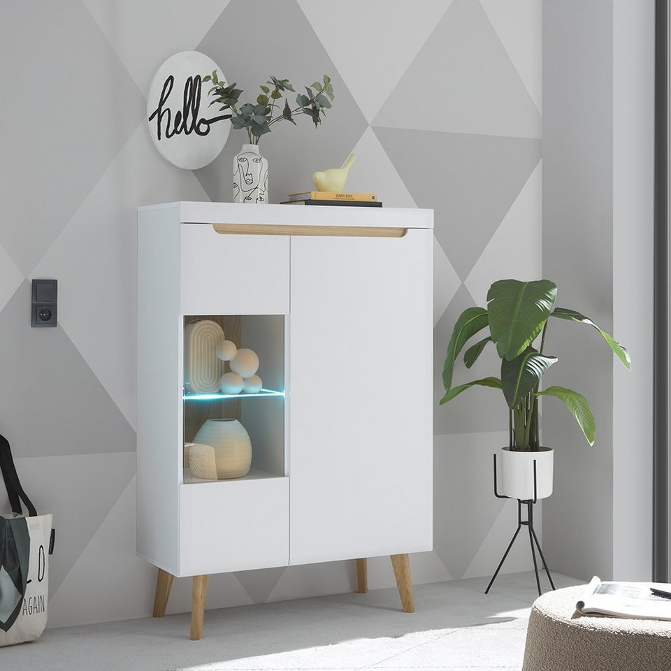 Lomadox Stauraumschrank Stockton 61 Matt Weiß Mit Eiche Nb 2 Türen