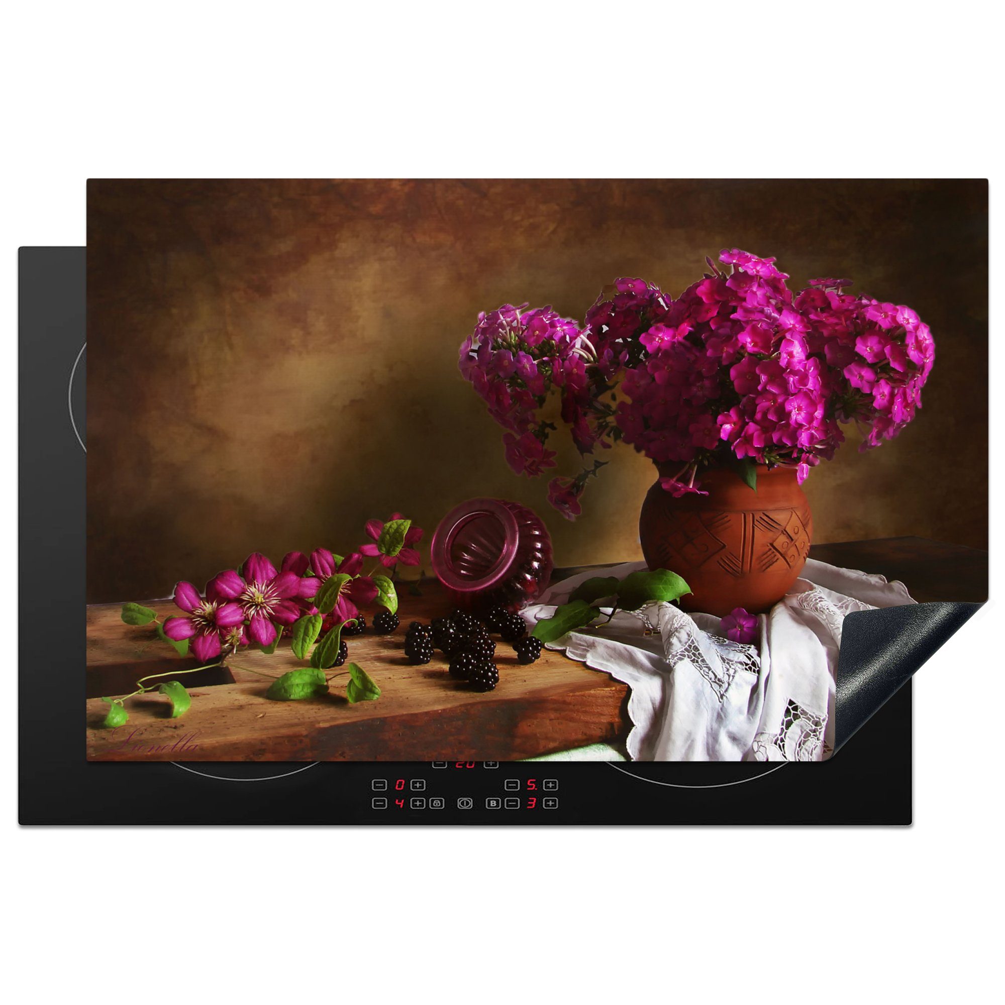 Muchowow Herdblende Abdeckplatte Rustikal Blumen Rosa Vase